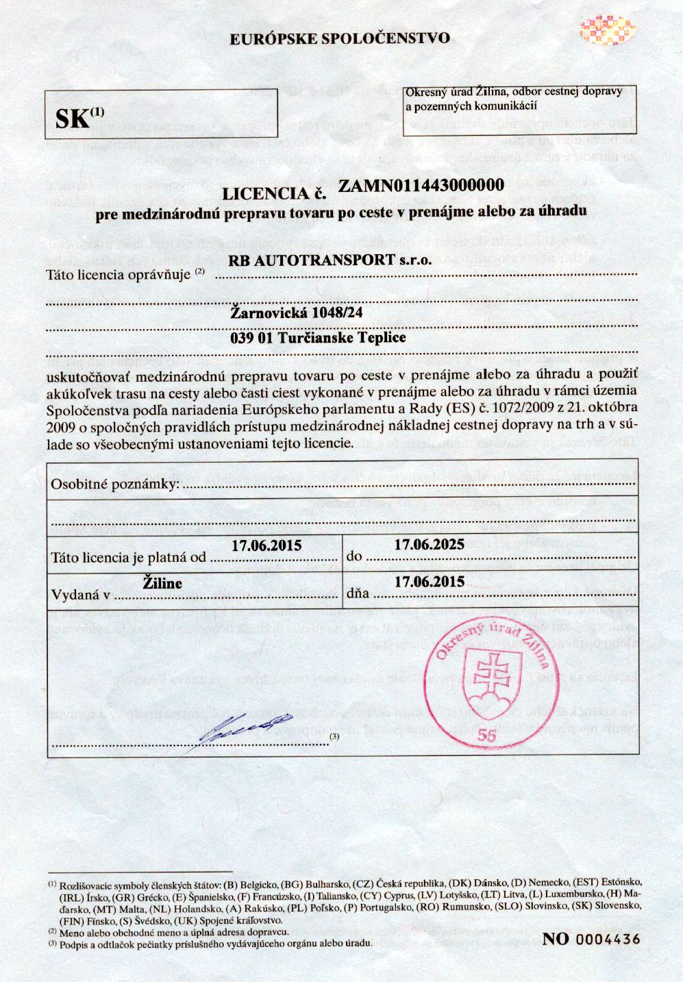 Licencie a certifikáty – RB Autotransport
